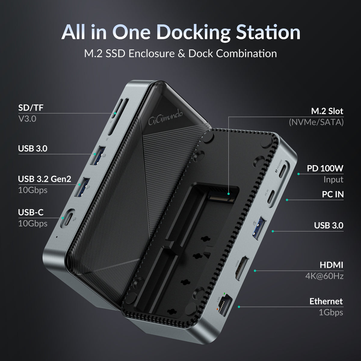 GiGimundo GAM2P9-V1 M.2 NVMe SSD Enclosure Docking Station - 10Gbps US